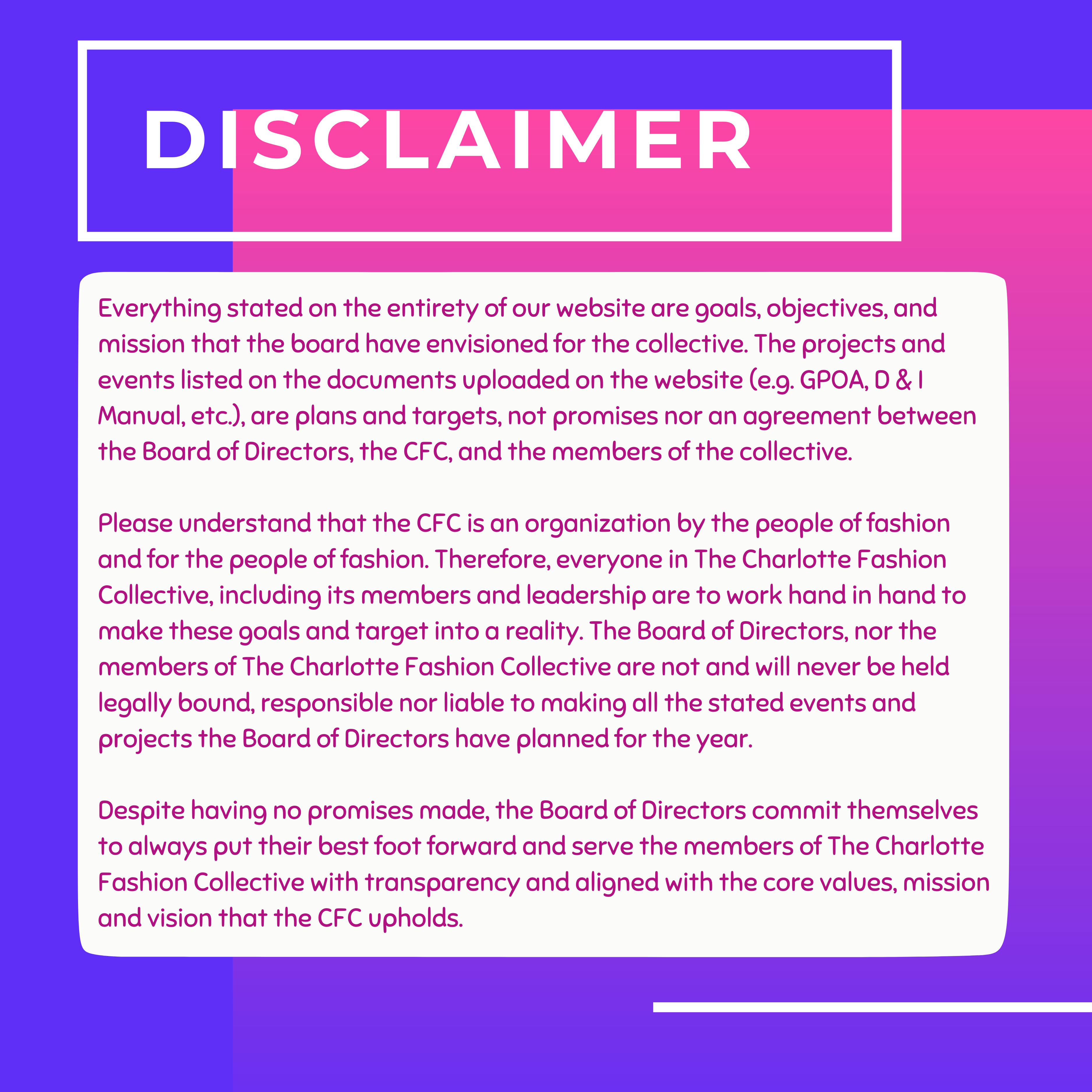 Disclaimer – The Charlotte Fashion Collective